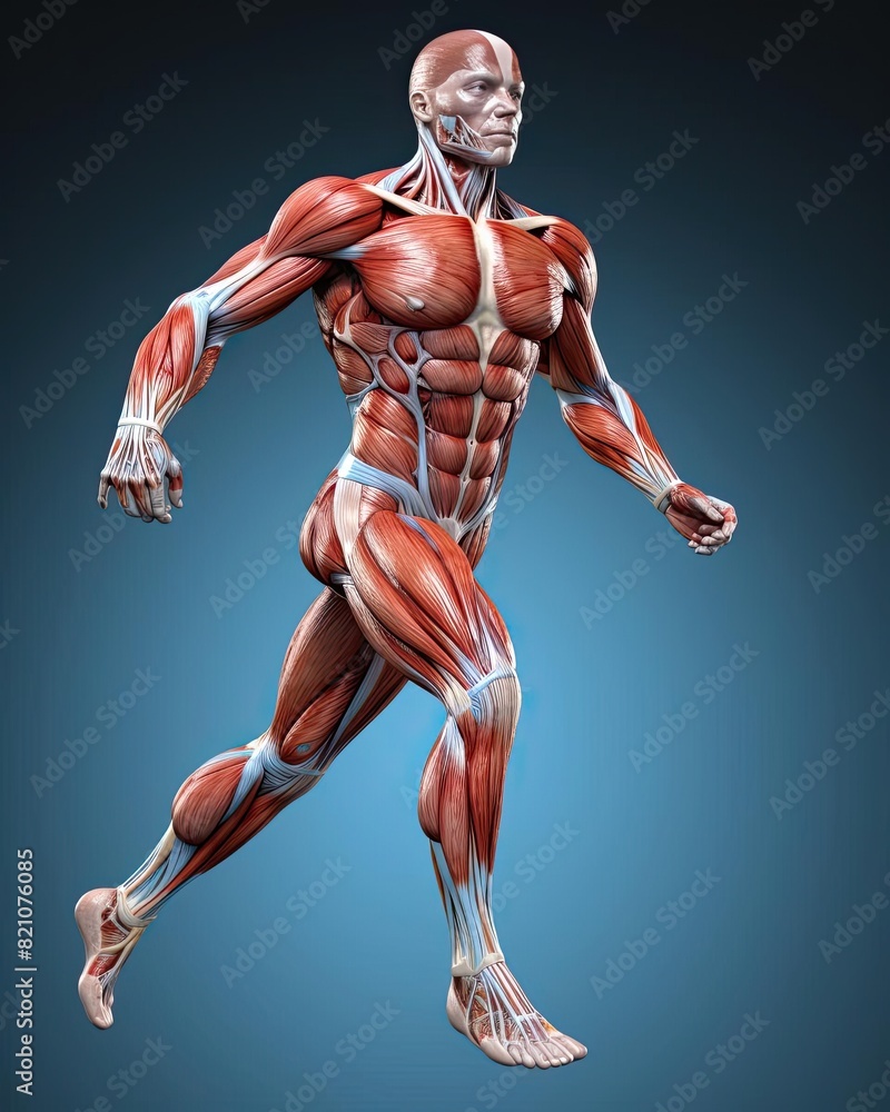 3D of a human muscular system. Detailed anatomy of the muscles in a ...