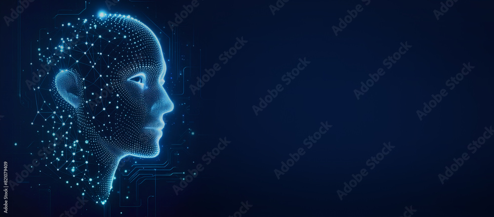 abstract digital human face profile with a futuristic A neural network ...