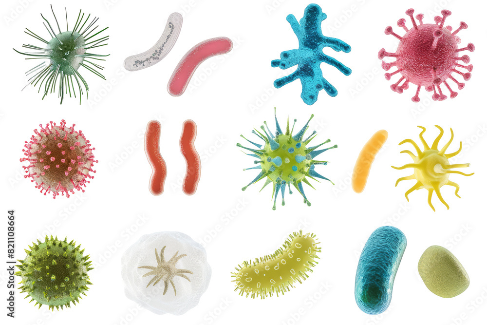 set of microbe and virus icons featuring beneficial bacteria found in ...