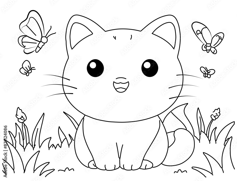 Hand drawn cat Coloring Page Vector Illustration. Kids Coloring Pages ...