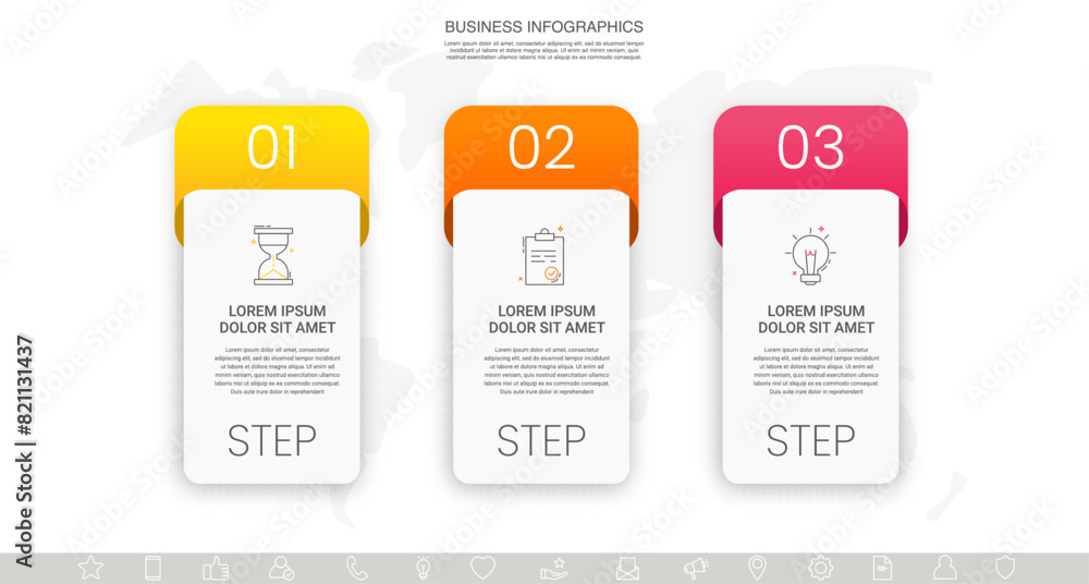 Three steps vector rectangle infographics. Business illustration with abstract background. Used ...