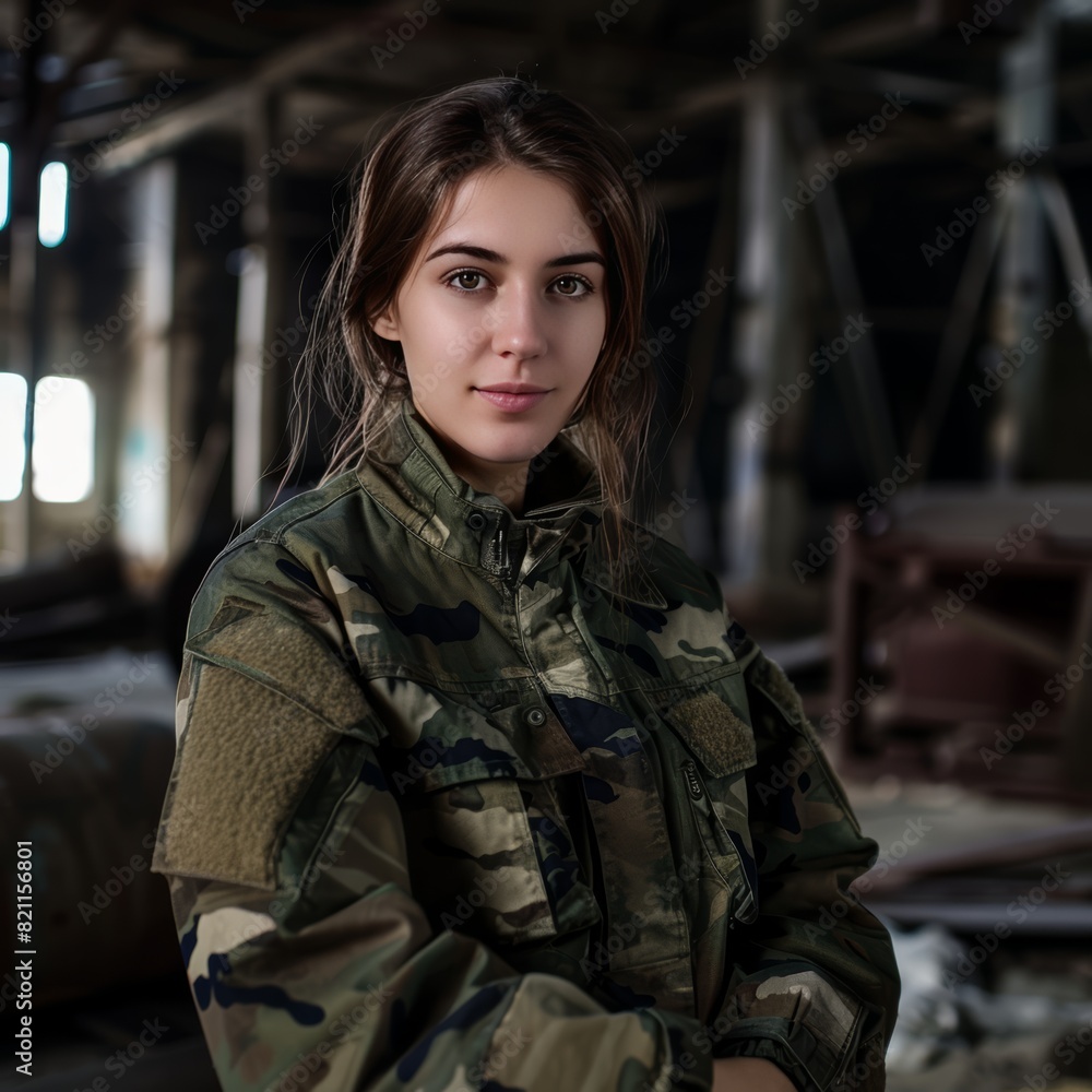 Female Soldier in Camouflage Uniform with Confident Pose at Military ...