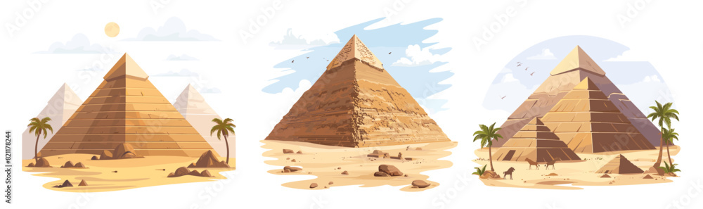 Egyptian pyramids cartoon vector concepts. Ancient palm stone cones ...