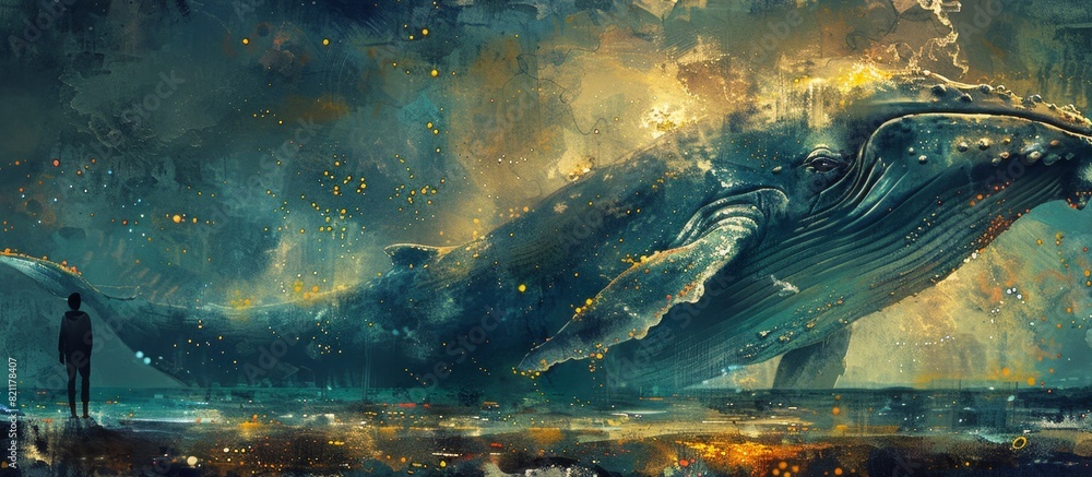 Jonah and the Whale - Illustration of Whale Swimming Beside Human ...