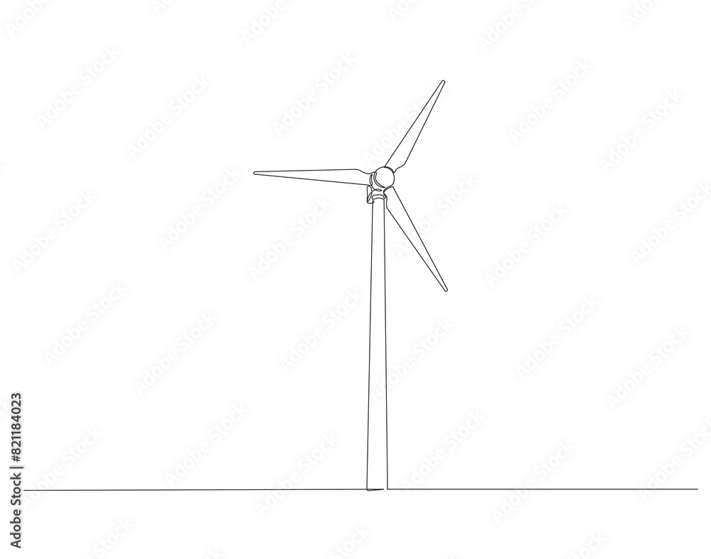 Continuous one line drawing of wind turbine. One line drawing ...