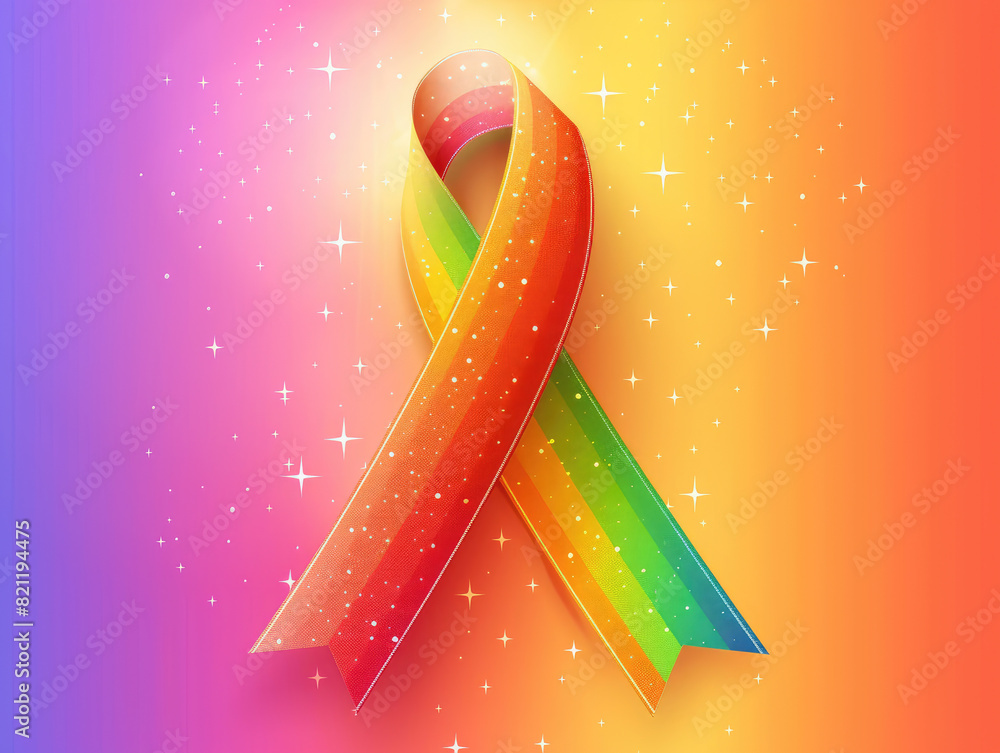 Poster for Pride Month featuring a rainbow ribbon in a colorful flat ...