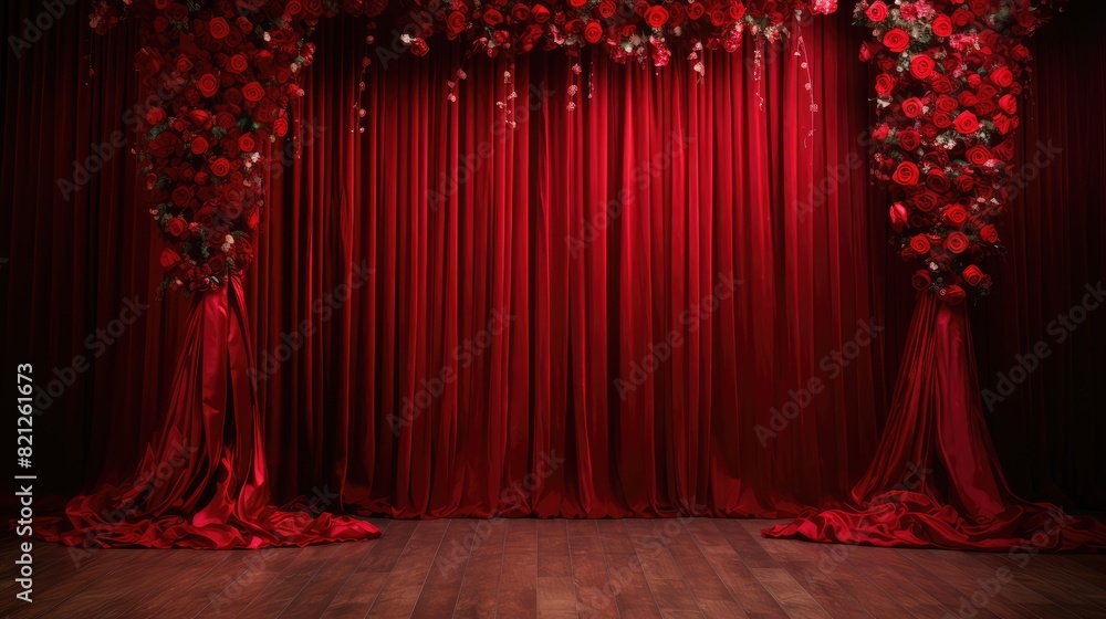 Romantic red roses. Mesmerizing wedding stage evoking love and beauty ...