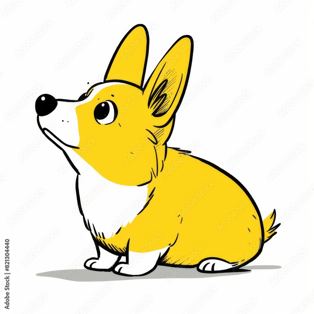 Drawing of a lovely and happy Welsh corgi head, front view, white ...