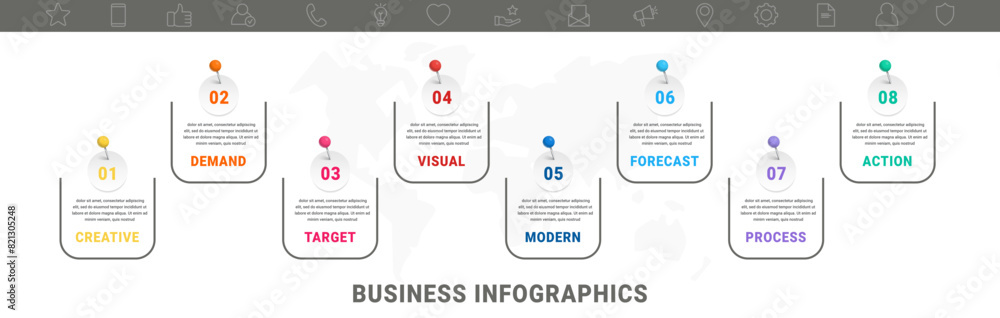 Vector modern infographic flat template pin and circles for diagram ...