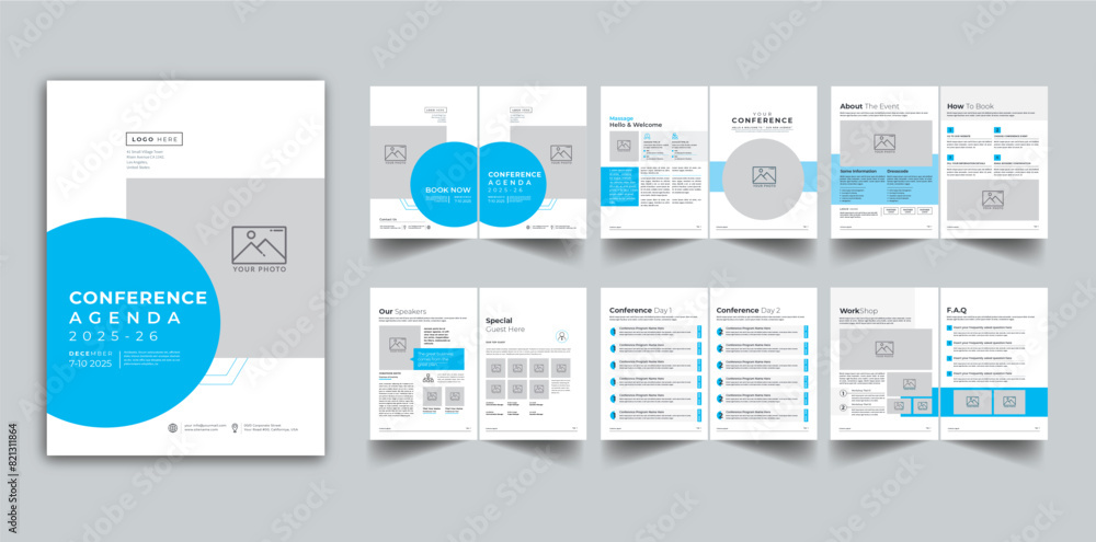 Vector de Stock Conference Agenda Template , 12 Page layout design With ...