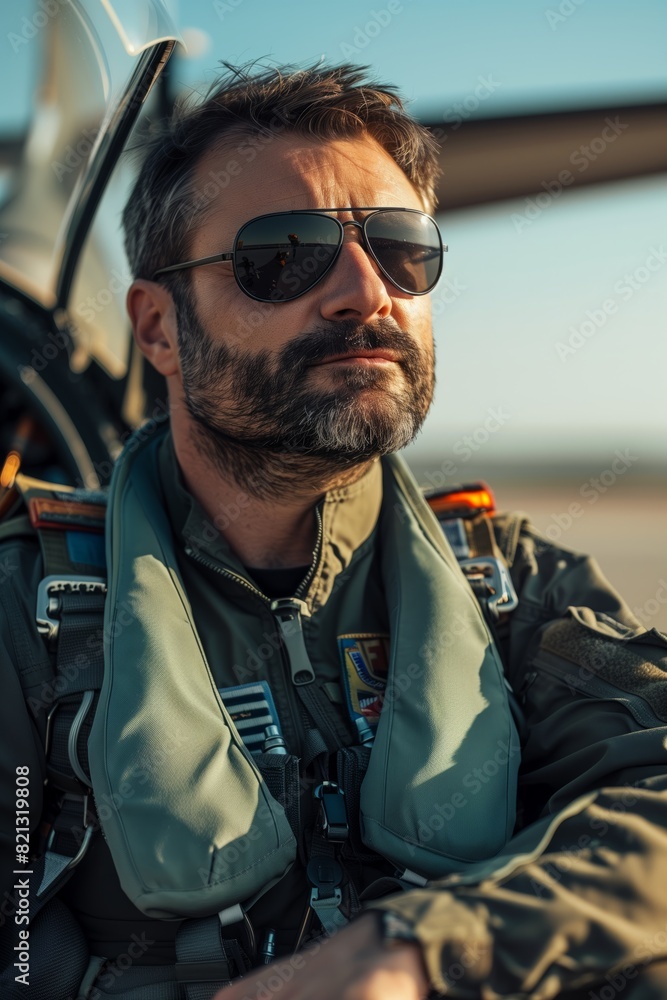 Military pilot sitting in fighter jet cockpit Stock Photo | Adobe Stock