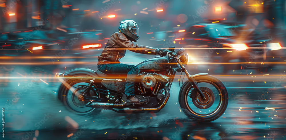 human riding a motorcycle in blurred motion,generative ai Stock Photo ...