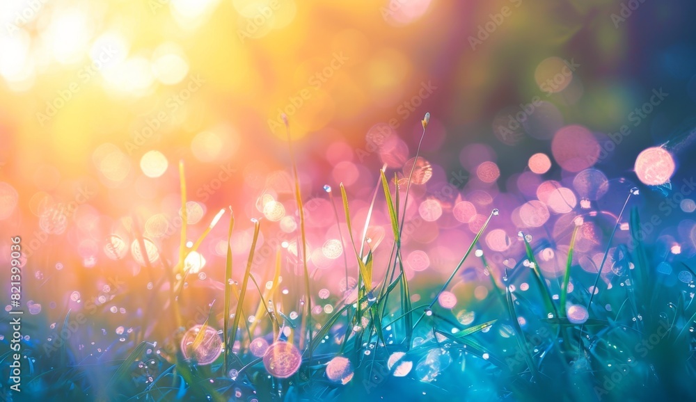 Abstract blurred spring background with bokeh light effect and green ...