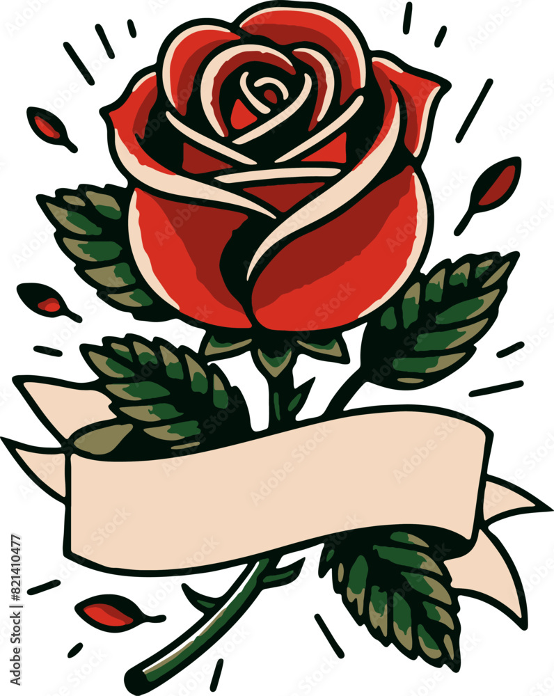 Classic Old School Rose and Banner Tattoo. add your custom Text to this ...