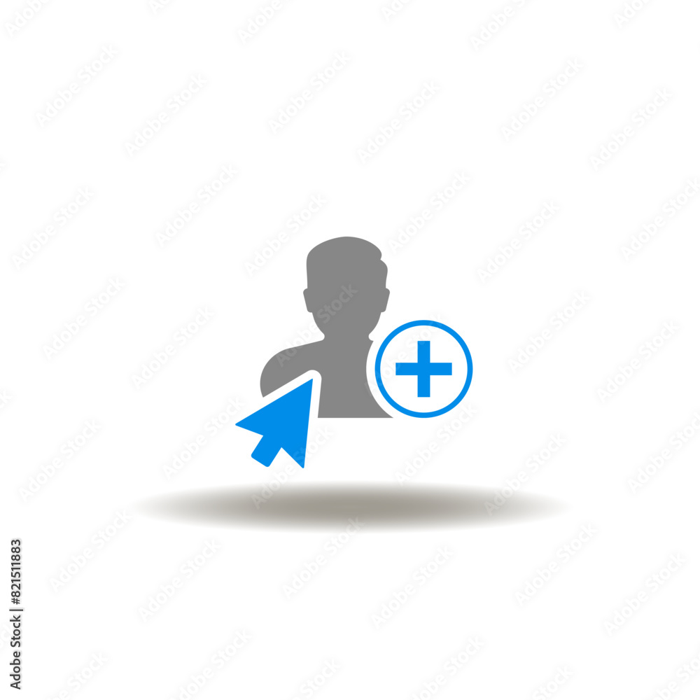Vector illustration of man with mouse pointer and plus sign. Icon of ...