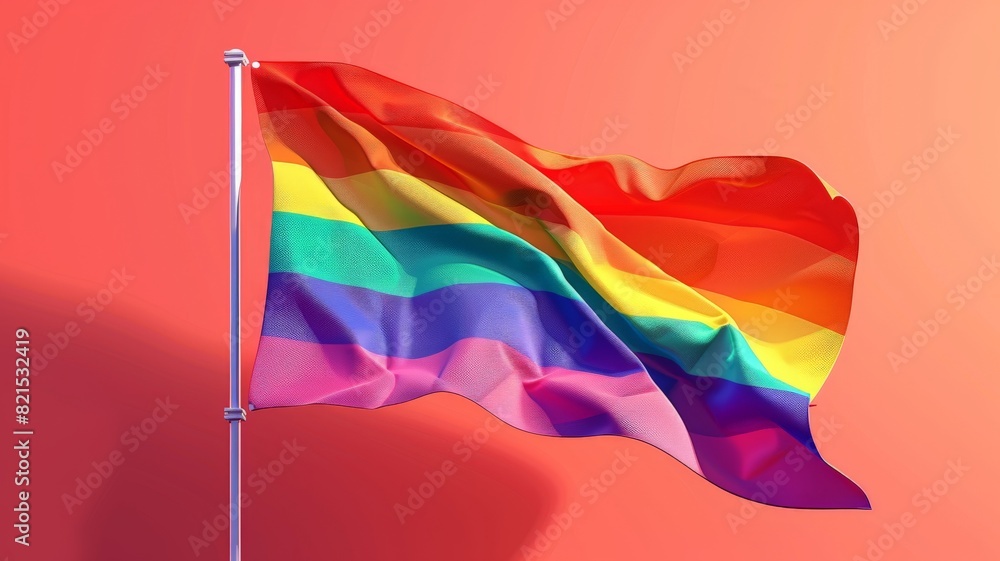 Vibrant LGBTQ+ rainbow flag waves against a pink background ...