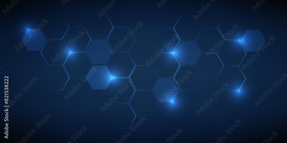 Abstract blue digital communication background with hexagonal connecting network.Digital ...