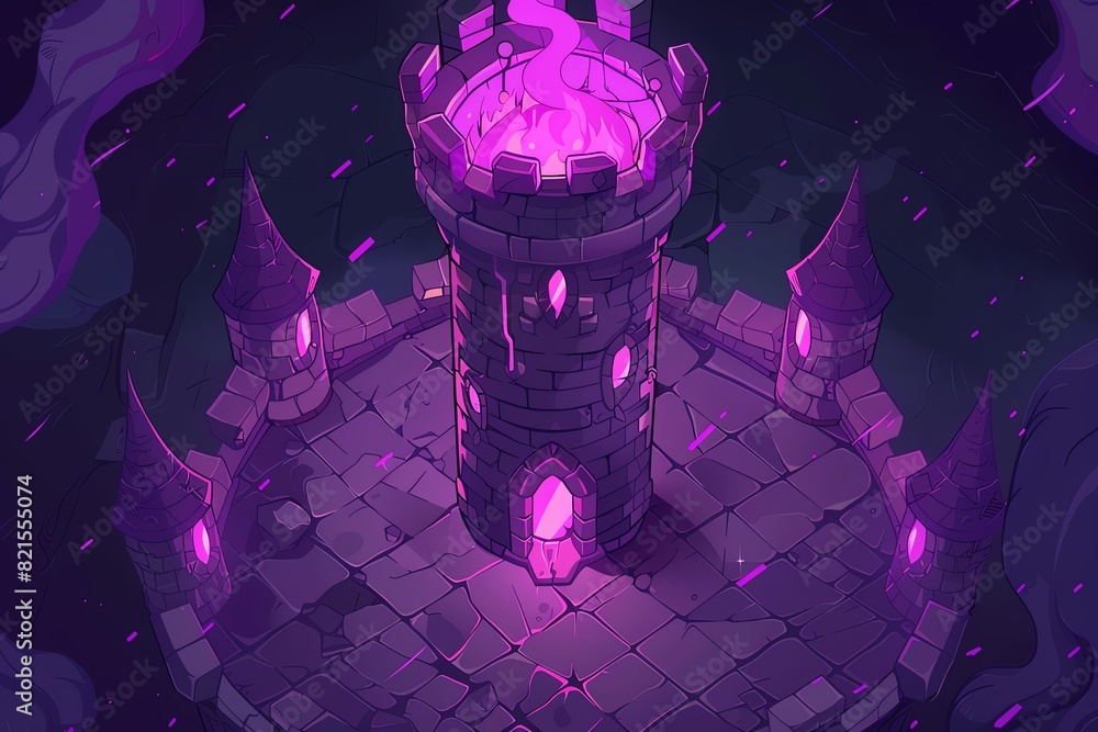 Dark mage flat design top view theme enchanted tower animation ...