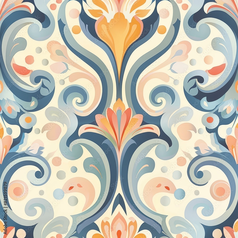 Elegant Baroque-style pattern in pastel colors featuring intricate ...