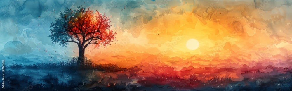 Divine creation, biblical scene of the world's origins. Watercolor ...