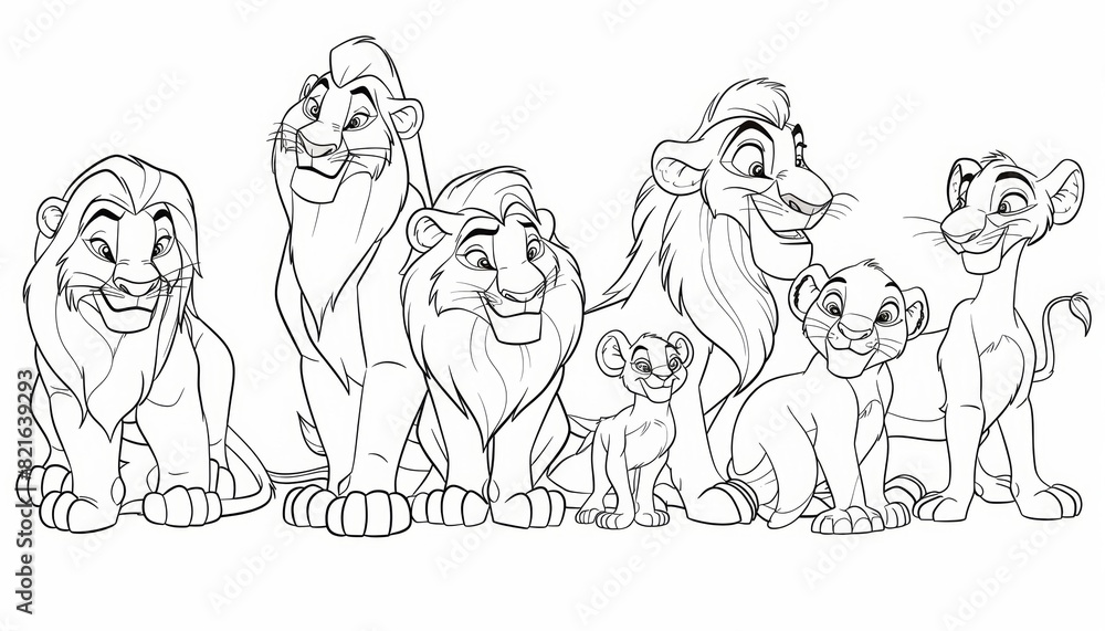 Ilustración de Stock Simple line drawing for coloring, showing Cartoons ...