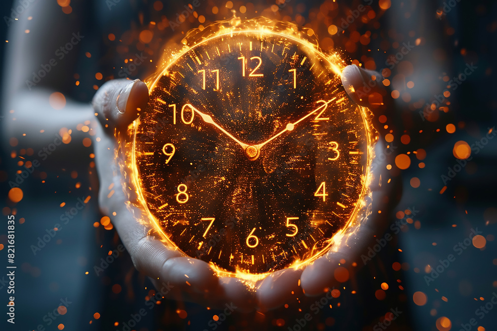Concept of passing away, the clock breaks down into pieces. Hand ...