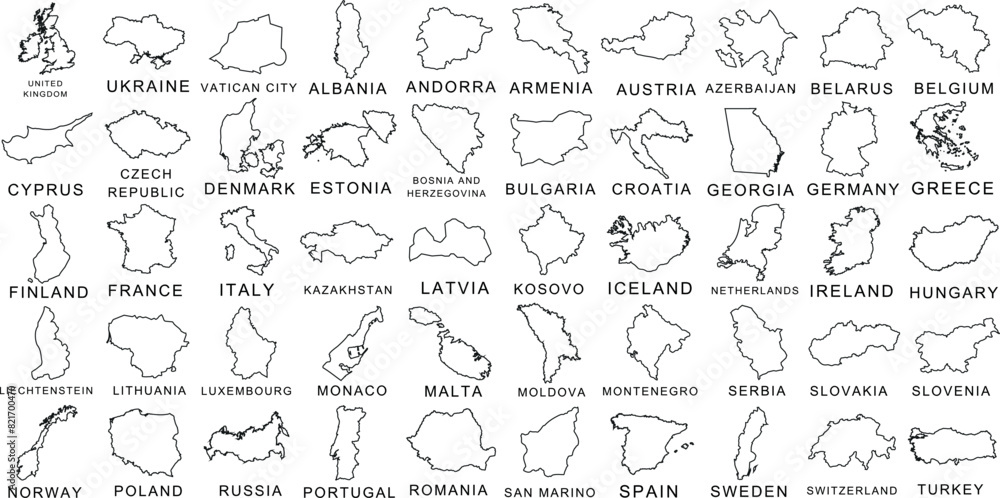 Europe map outline, educational, geography, visual aid. Detailed ...