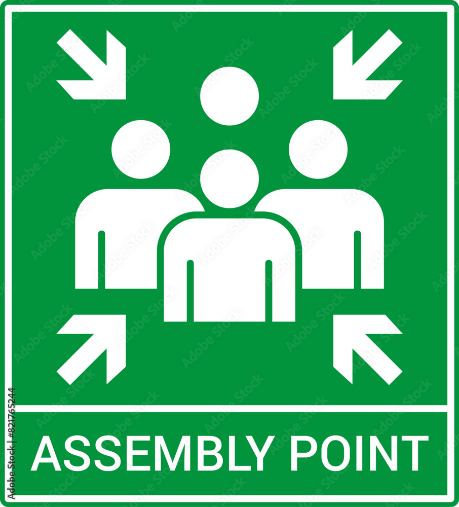 เวกเตอร์ Stock Emergency evacuation assembly point sign. Assembly point ...