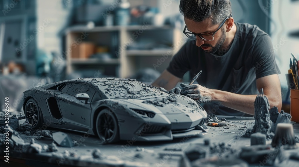 Designing a new prototype, sculpting industrial plasticine clay 3D ...