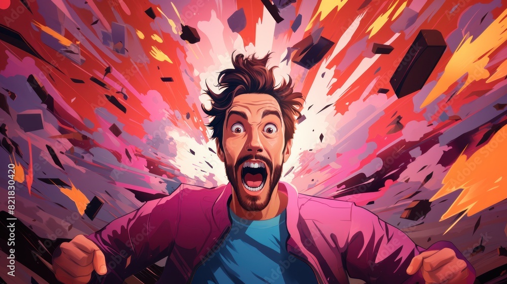 Illustration of a shocked man with a stylized comic book effect ...