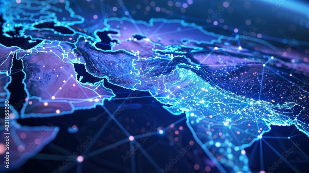 Showcasing an abstract map of Saudi Arabia, Middle East, and North ...