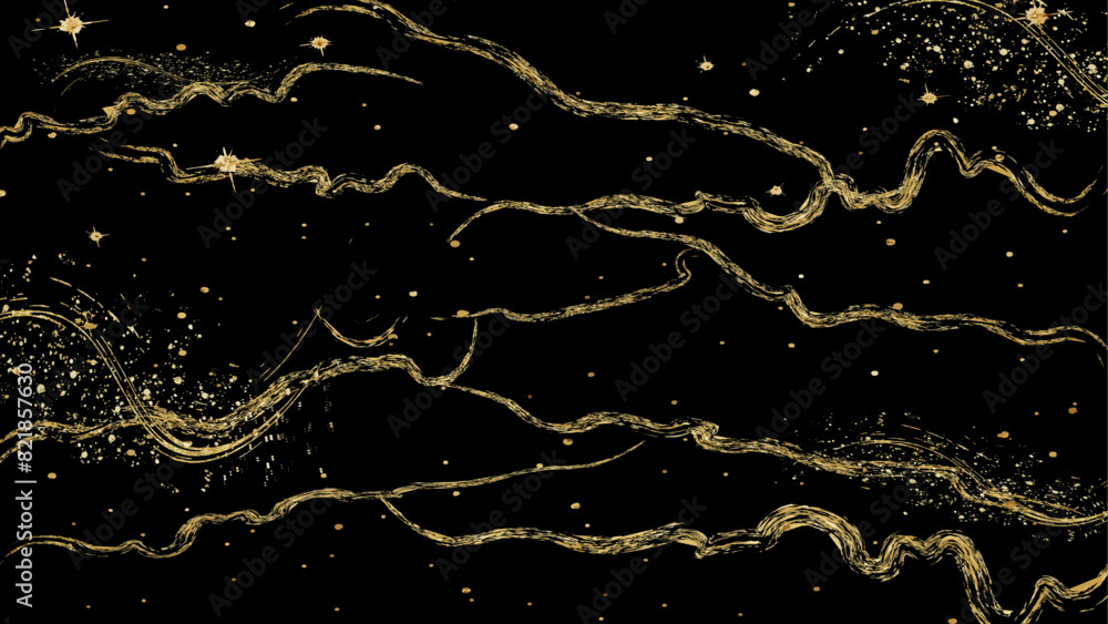 Glitter golden star and lightwave. Golden Holiday banner with glow particle. Sparkle gold bokeh ...