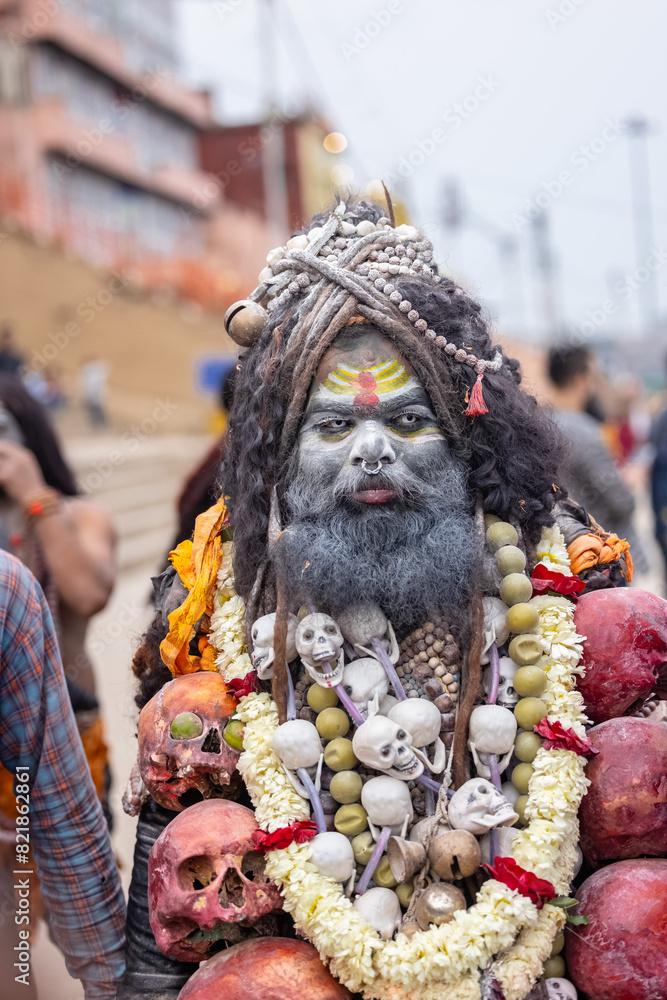 Masan Holi, Portrait of an male artist act as lord shiv with dry ash on ...