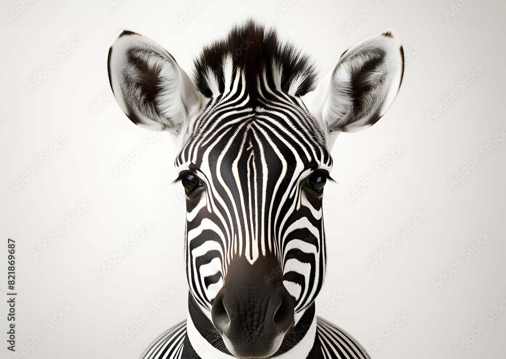Head of black and white pattern zebra on white background. Realistic ...