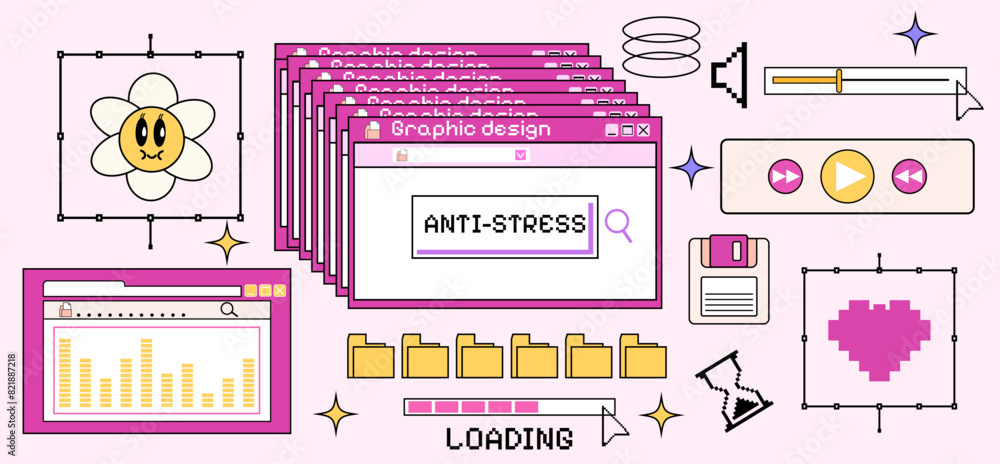 Set of browser windows in retro style y2k. 2000s design. Aesthetic ...