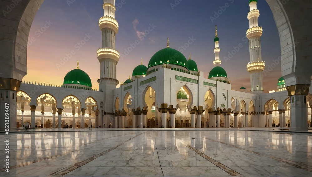 Generate an image depicting the beautiful Masjid Nabvi in Madina city ...