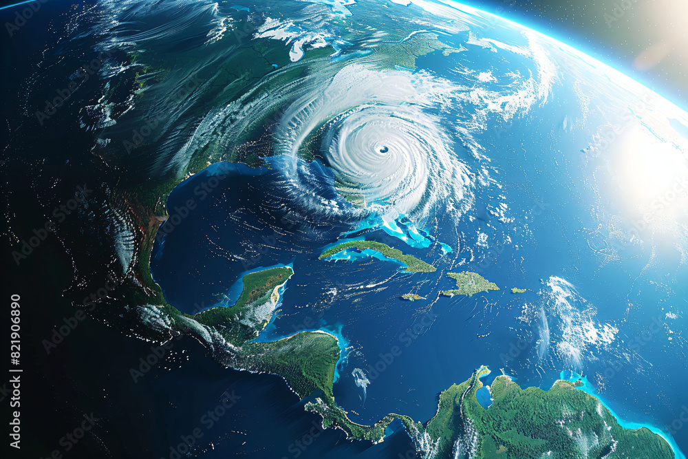Satellite view of atmospheric cyclone. The eye of the hurricane from ...