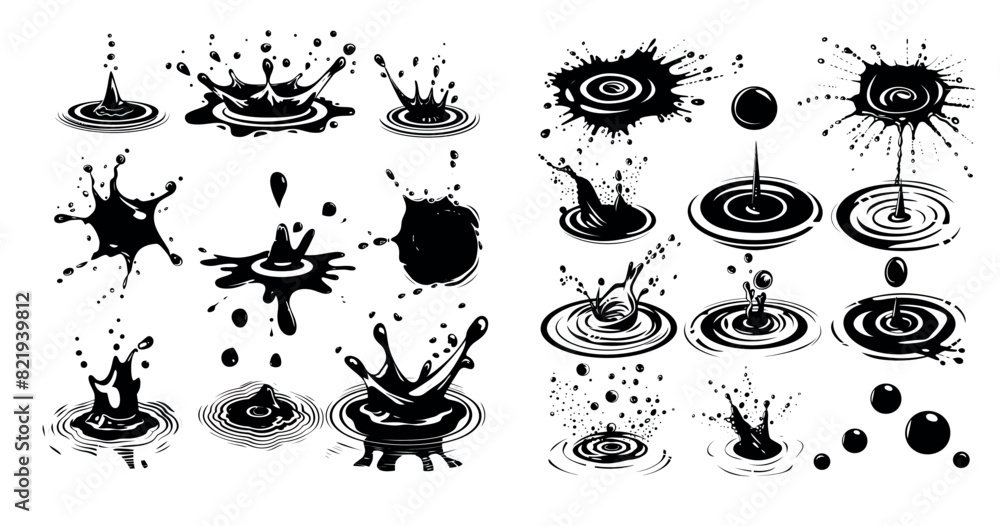Black liquid shapes, ink drops, falling watering, tear stains, paint ...