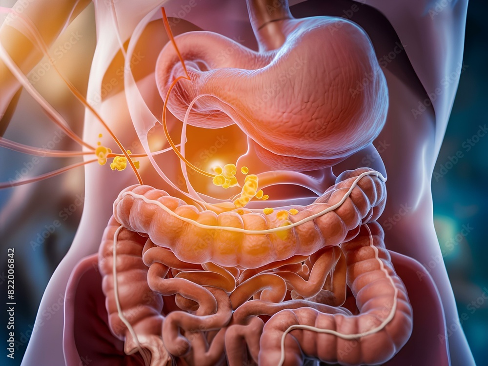 Ilustración de Stock anatomy of human digestive system when taking food ...