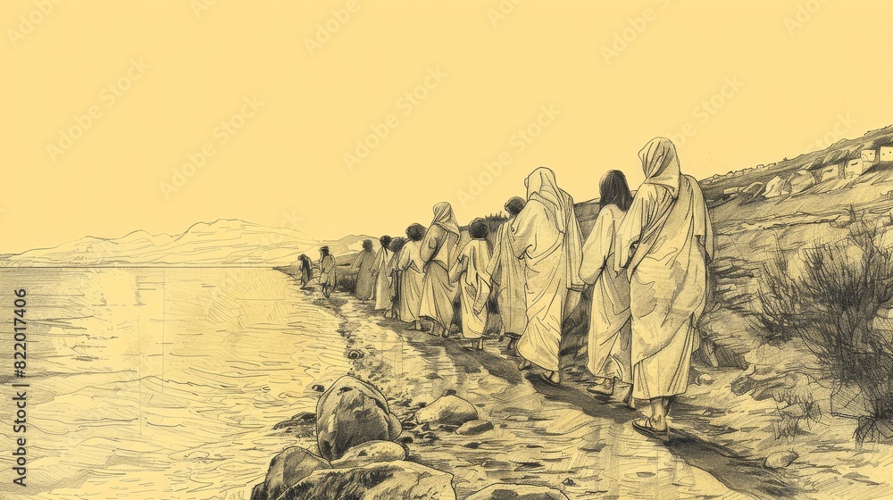 Jesus Calling First Disciples Along the Shore of the Sea of Galilee ...