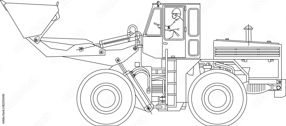 vector illustration sketch design drawing of heavy vehicle excavator ...