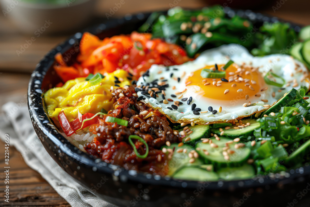 Korean bibimbap dish, vibrant vegetables and egg, authentic recipe ...