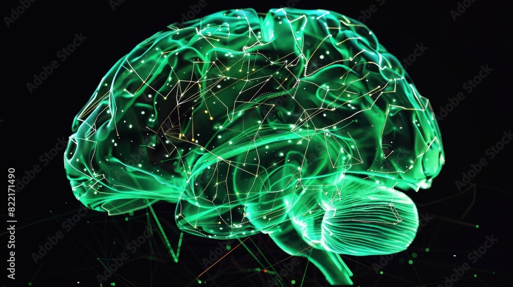 A highly detailed sagittal view X-ray illustration of the human brain ...
