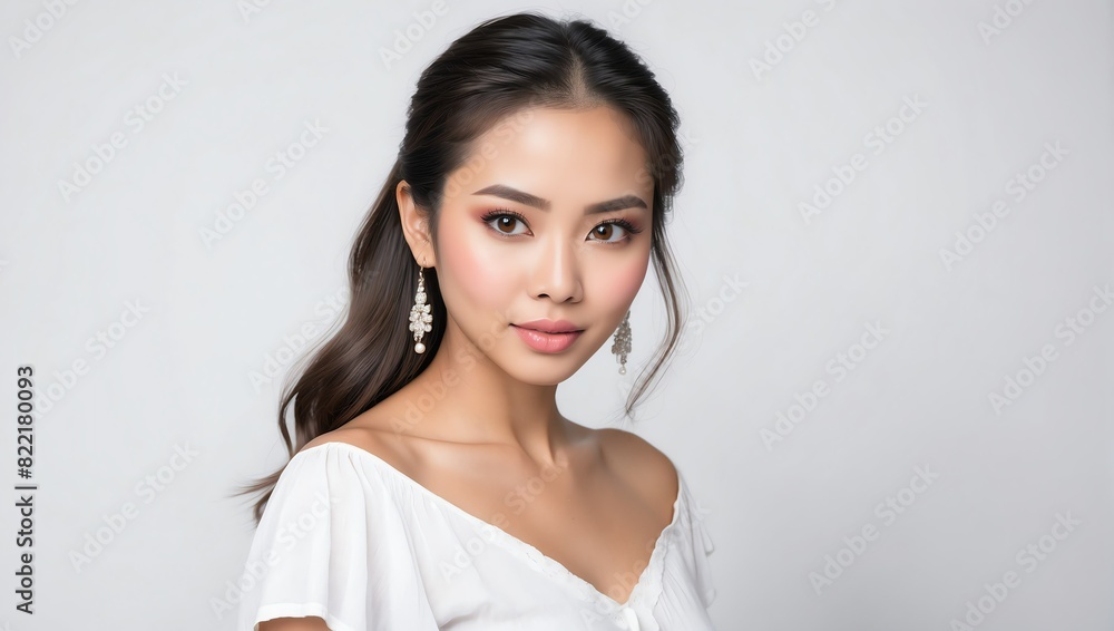 headshot of filipina beautiful woman model on plain white background ...