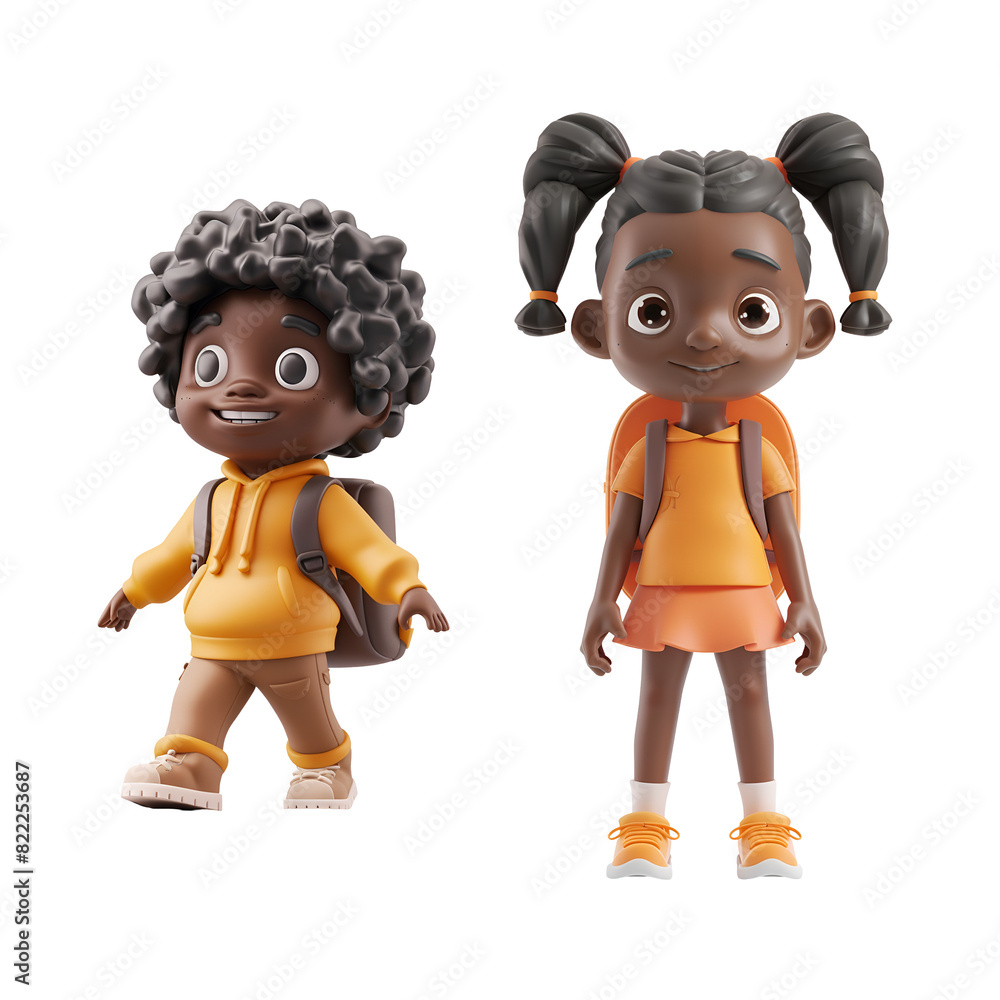 Black Boy and Girl in Cute Chibi Character Illustration: A 3D Rendered ...