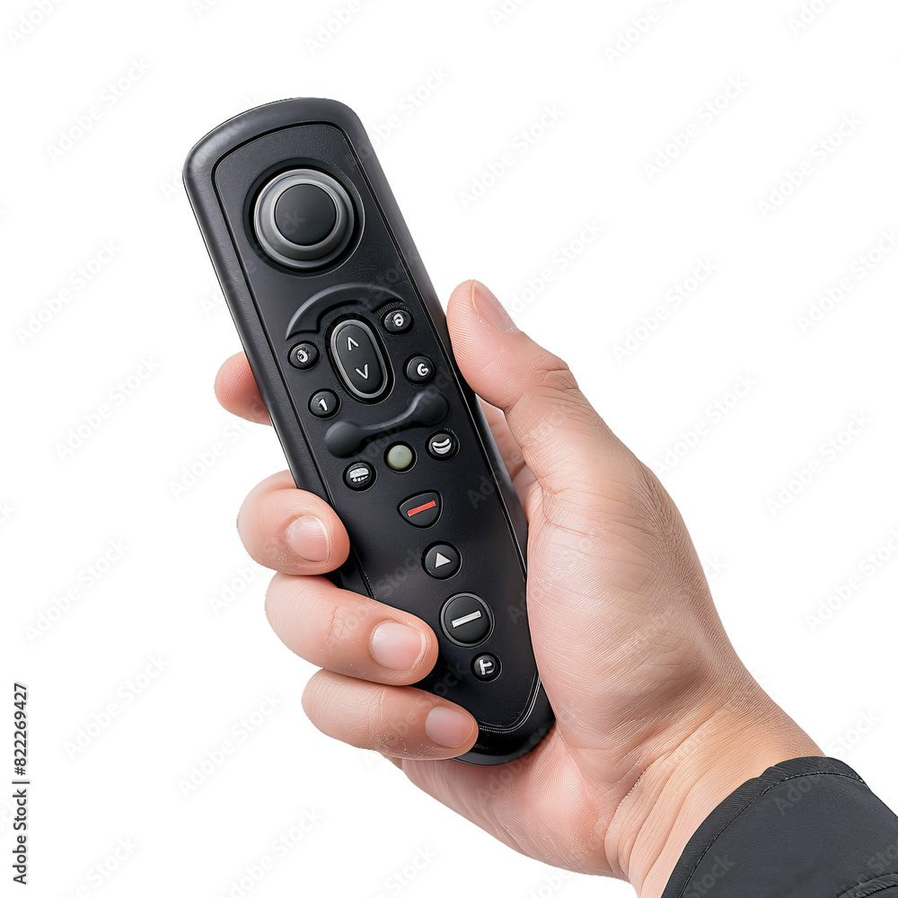 Hand holding remote control, transparent background, isolated image ...