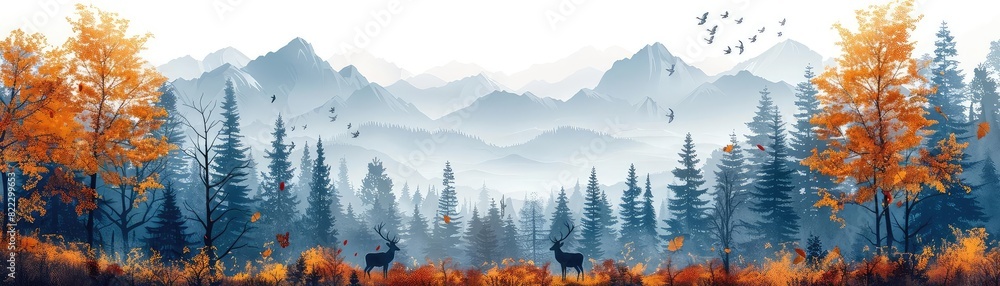 Taiga with wildlife flat design top view forest animals theme animation ...