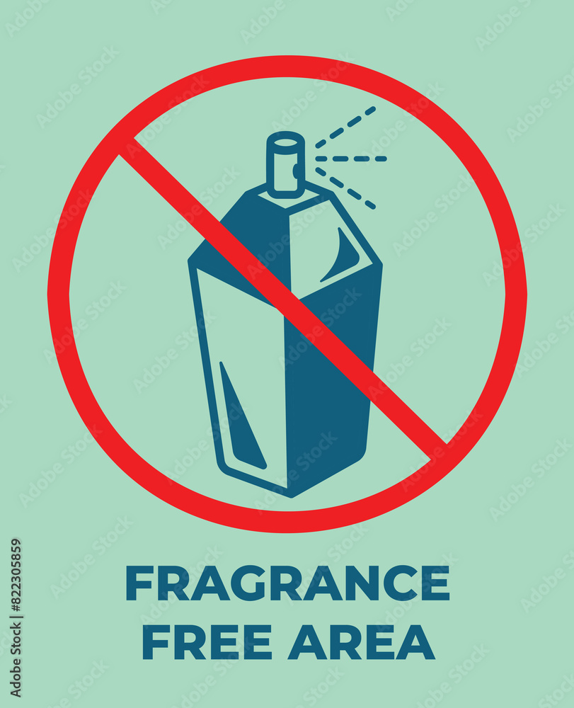 Fragrance free area. No perfume banner sign illustration with red cross ...