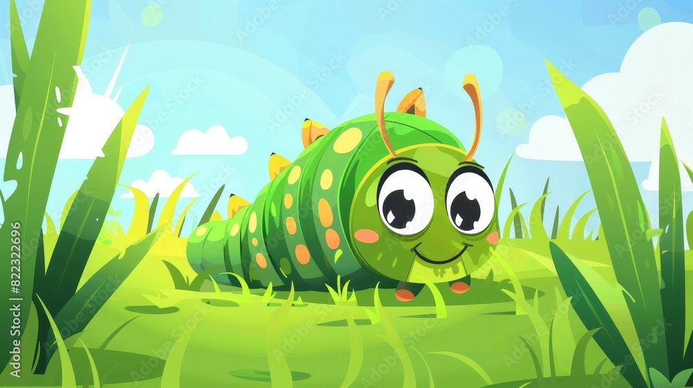 ภาพประกอบ Stock Caterpillar eating a plant leaf. Modern cartoon ...