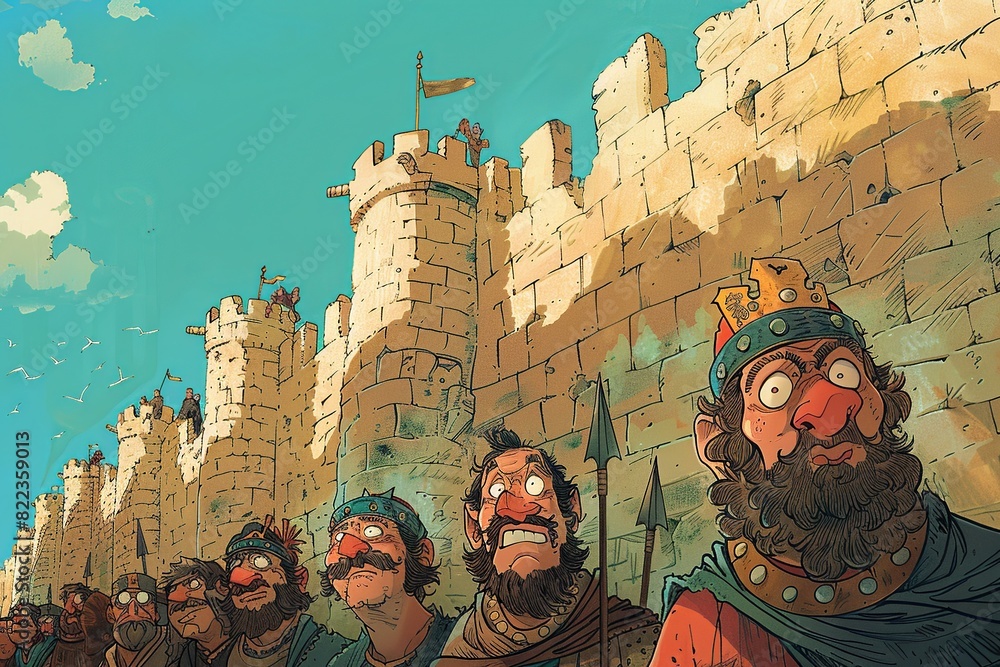 Step into a playful cartoon scene capturing Joshua and the Israelites ...